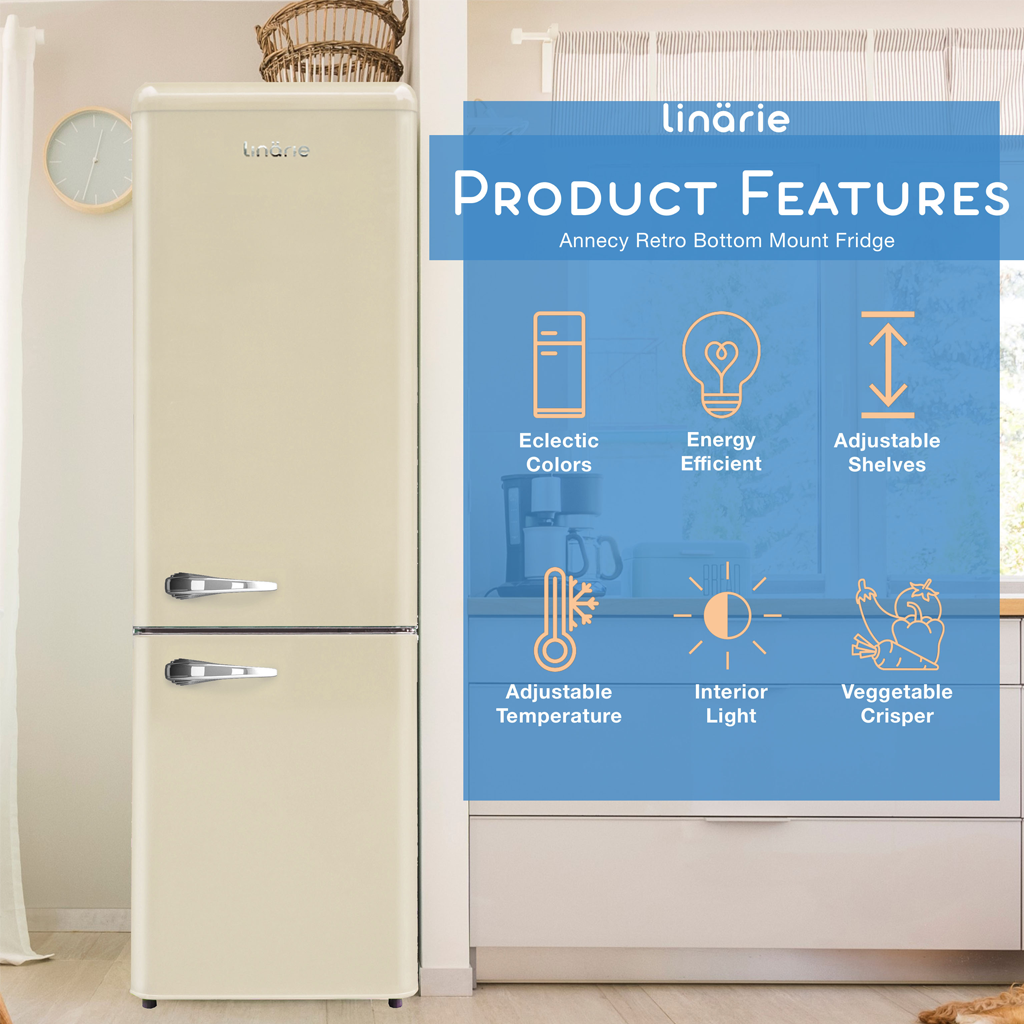 Cream Retro Fridge | 242L Bottom Mount Retro Style | LKCO250CREAM ...